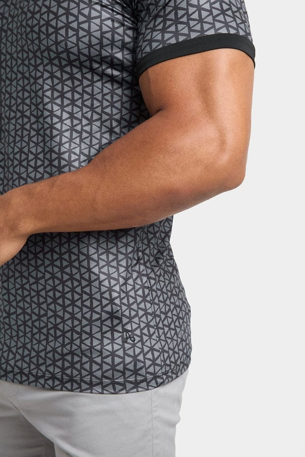 Printed Polo Shirt in Black Doodle Geo