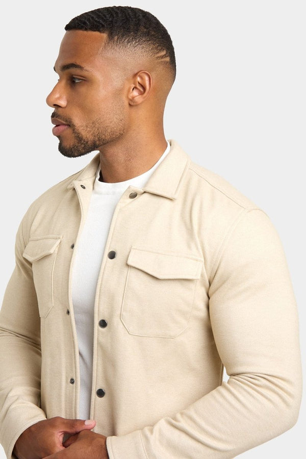 Herringbone Jersey Overshirt in Stone