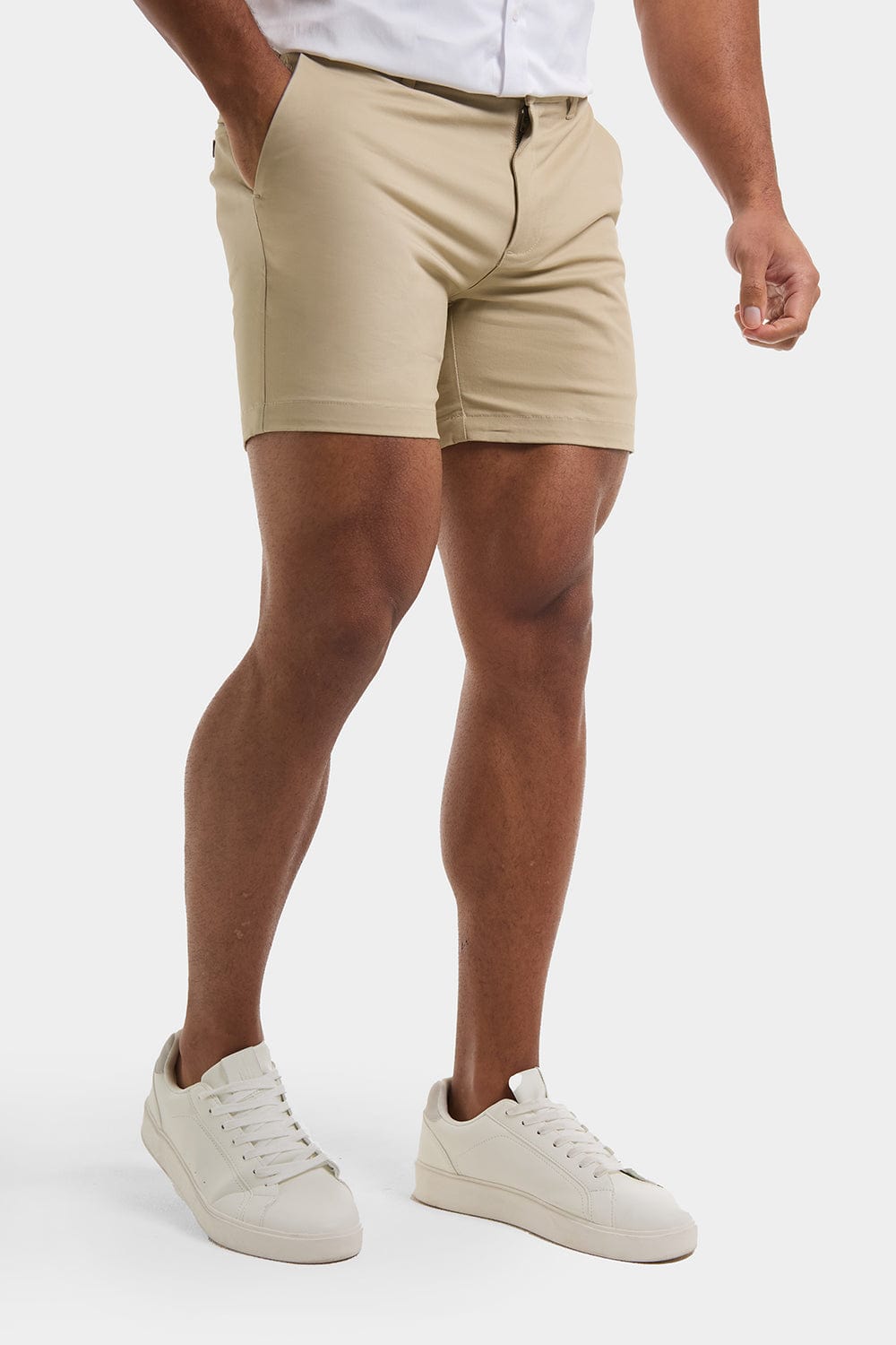 Muscle Fit Chino Shorts - Shorter Length in Stone - TAILORED ATHLETE - ROW