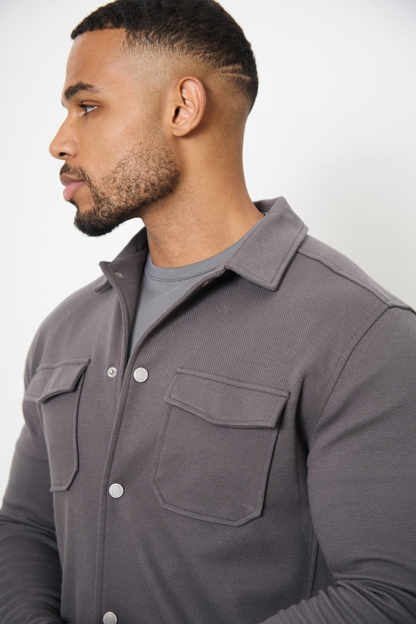 Twill Jersey Shacket in Steel Grey